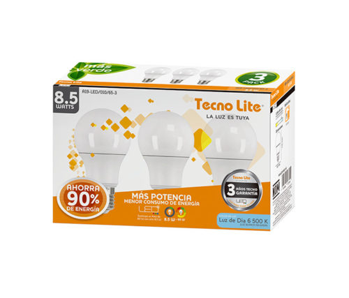 BOMBILLA LED CLASICA 8.5W DL TECNO LITE (3 PACK) | Electroma